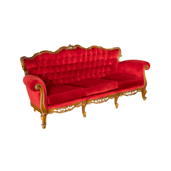 Vintage Triple Seater Lounge – Ruby Red - Elderberry Event Hire